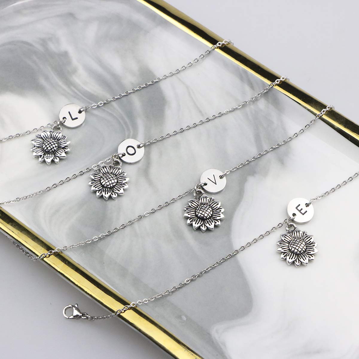 JoycuFF Womens Anklets Initial R with Sunflower Pendant You Are My Sunshine Jewelry Name Beach Gift