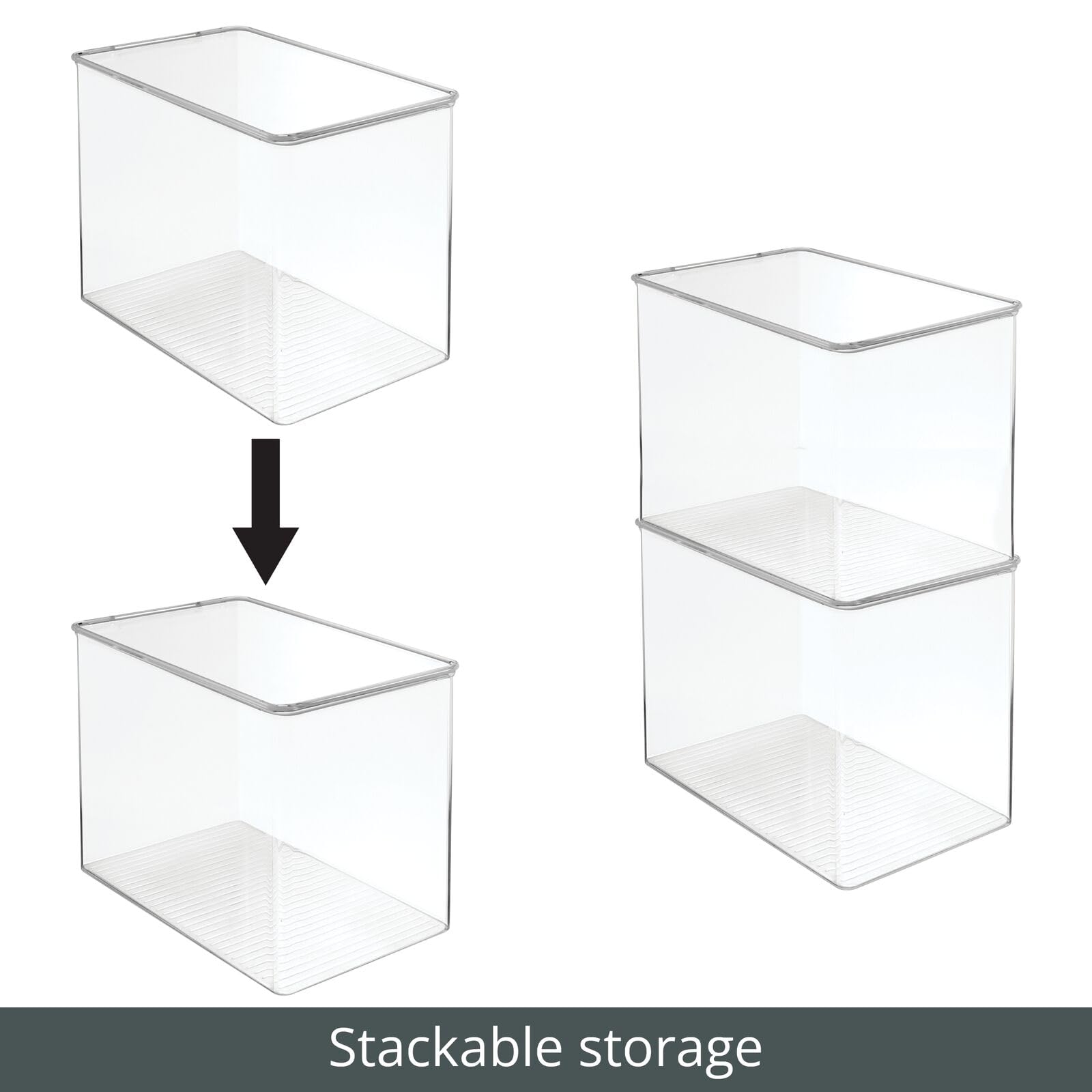 mDesign Stackable Plastic Closet Storage Container Shoebox with Hinge Lid - Individual Transparent Storage Organizer Containers for Shoes - Ligne Collection, Clear
