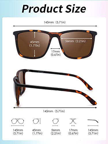 JIM HALO Polarized Driving Sunglasses Retro Square UV protection Classic Sun Glasses Men (Tortoise/Polarized Brown)