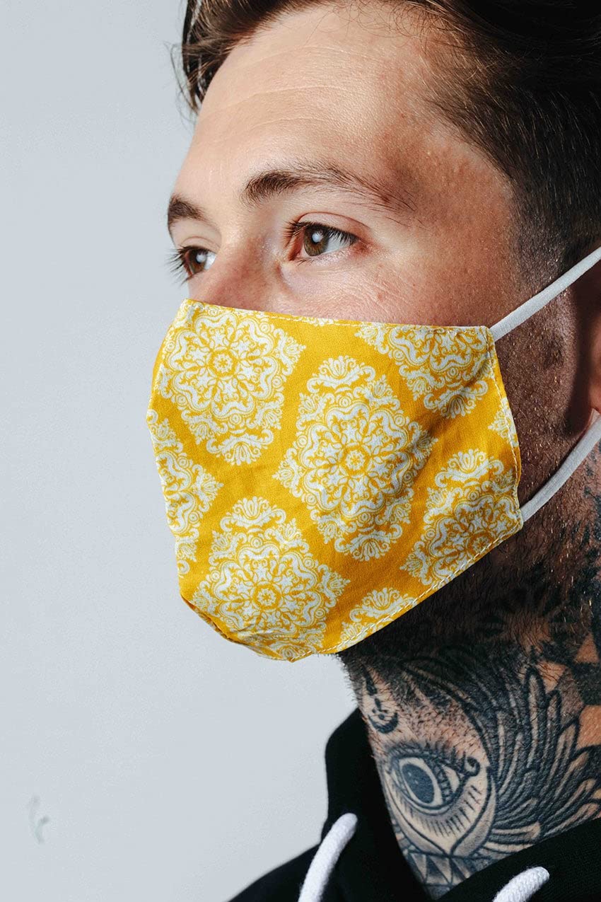 Hype ADULT YELLOW DAMASK PATTERN ADJUSTABLE FACE MASK