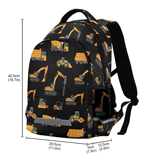 UWSG Excavator Watercolor Yellow Truck School Backpack for Girls Boys，Bookbag Daypack Rucksack with Padded Straps, Fits 6 to 12 years old