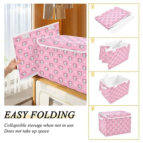 JUNZAN Rubber Duck Heart Valentine Pink Storage Bins with Lids Collapsible Clothes Toys Storage Box with Handle Closet Organizer Home Decor Office Basket