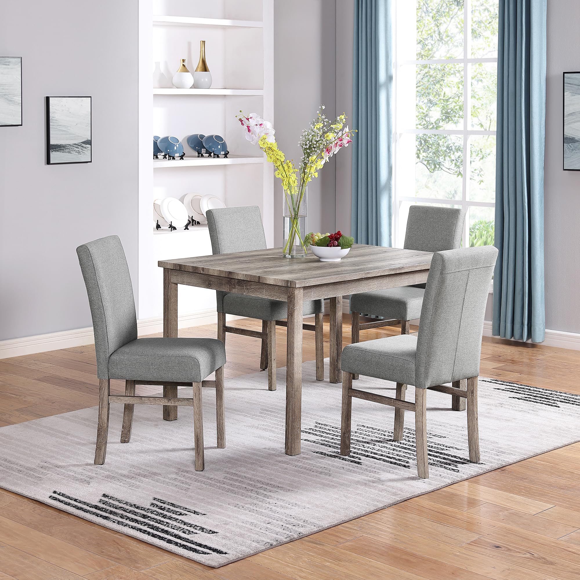 Harper & Bright Designs 5-Pieces Dining Table Set with 4 Chairs, Industrial Style Metal and Wood Frame Kitchen Table Set for Dining Room, Brown Gray