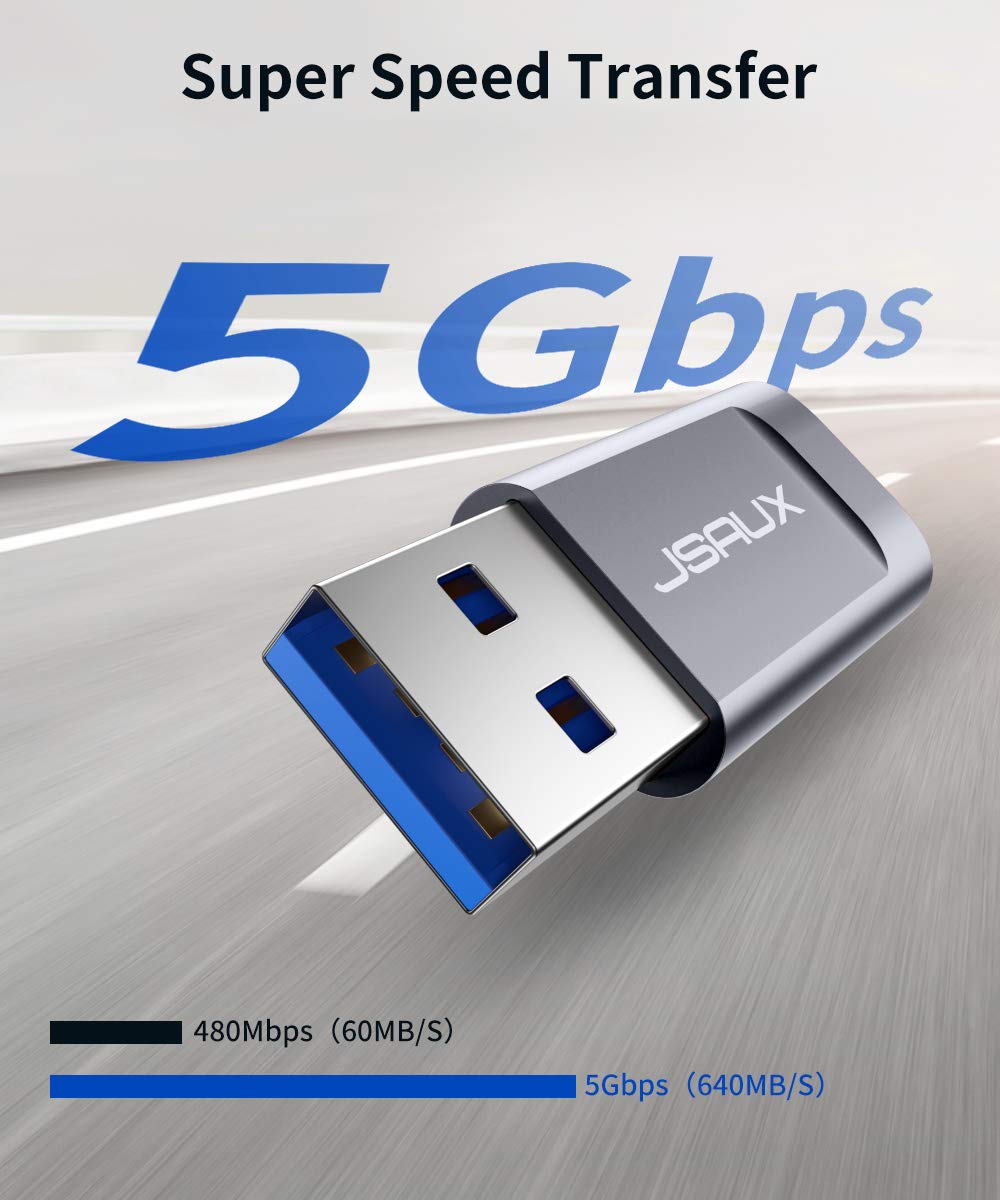 JSAUX USB-C to USB 3.0 Adapter(2 Pack), Type-C Female to USB-A Male Adapter, USB C 3.1/3.0 Converter Support Data Transfer & Stable Charging for Laptop, Chargers, Power Bank, iPhone 15 14 13 12