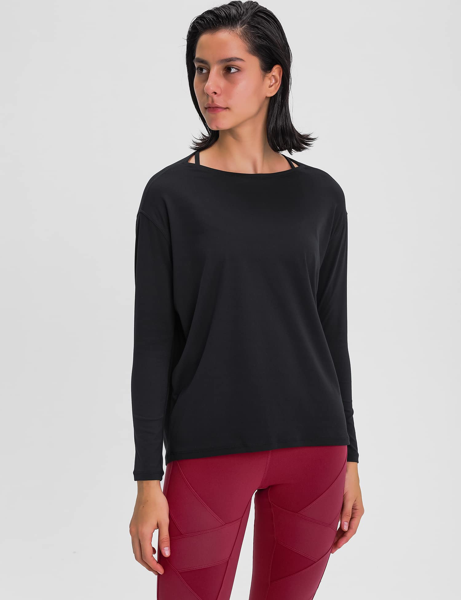 Long Sleeve Workout Shirts for Women Black Long Sleeve Athletic Loose Fit Shirt Long Sleeve Yoga Top