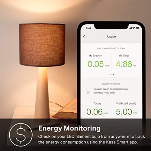 Kasa Smart Wi-Fi LED Bulb, Filament A19 E26 Smart Light Bulb, Soft White 2700K, Dimmable, No Hub Required, Compatible with Alexa & Google Assistant, Antique Vintage Style (KL50),7 watts