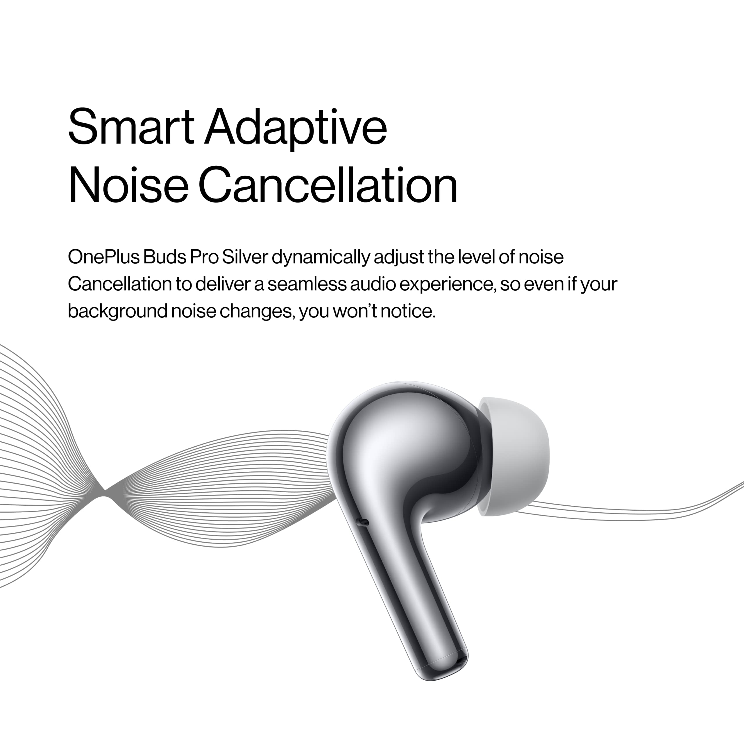 OnePlus Buds Pro Wireless Earbuds| with Charging Case |IP55 | Smart Adaptive Noise Cancellation Sound | Silver (E503A)