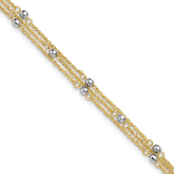 IceCarats 14K Two Tone Gold Triple Strand 9 inch Anklet Summer Beach Foot Ankle Bracelet