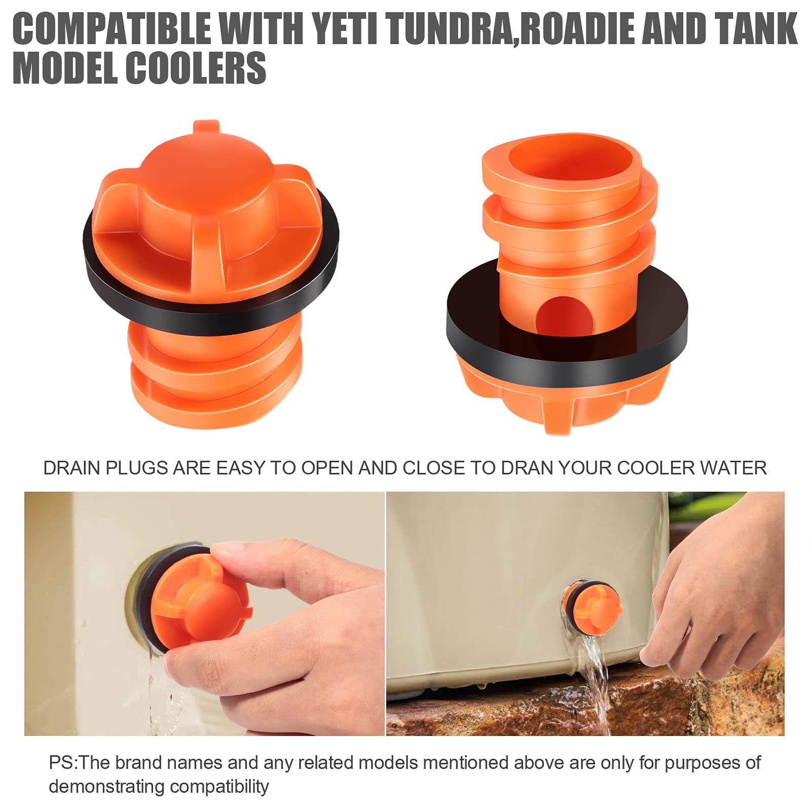 Honoson Cooler Drain Plugs Replacement Compatible with Most Rotomolded Coolers Including Most Major Brands Drain Plugs with Leak-Proof Design (Orange)