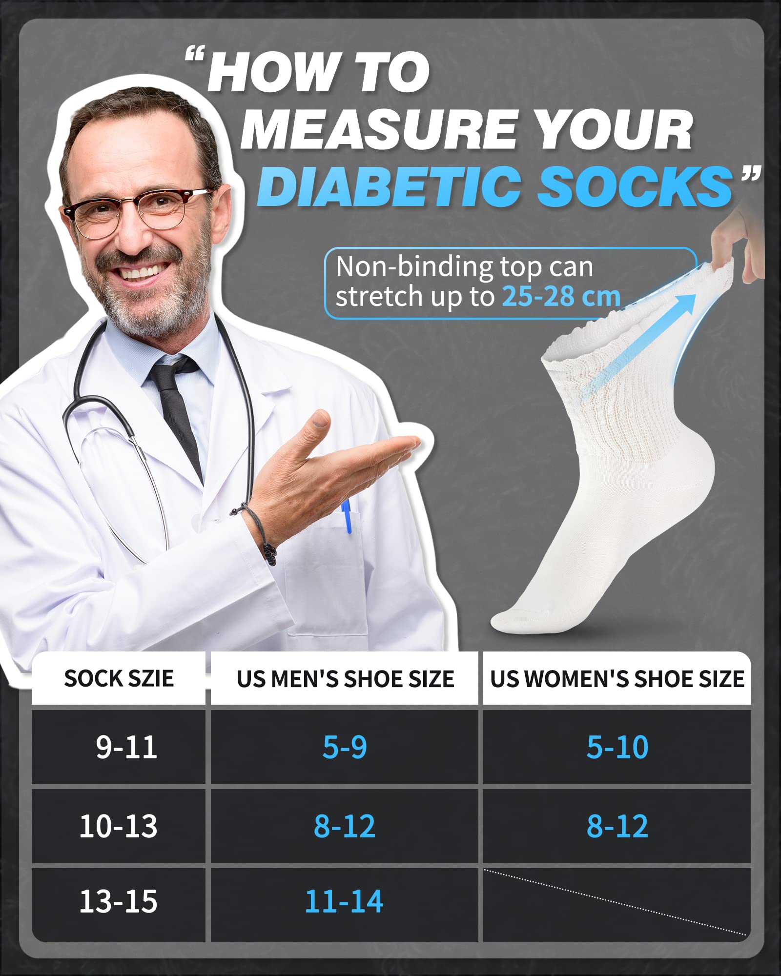 LIN Women's Ankle Diabetic Socks 9-11, Non-Binding Neuropathy Ankle Socks for Blood Circulation Varicose Veins, Loose Fit Breathable , 6 Pairs, White 13-15