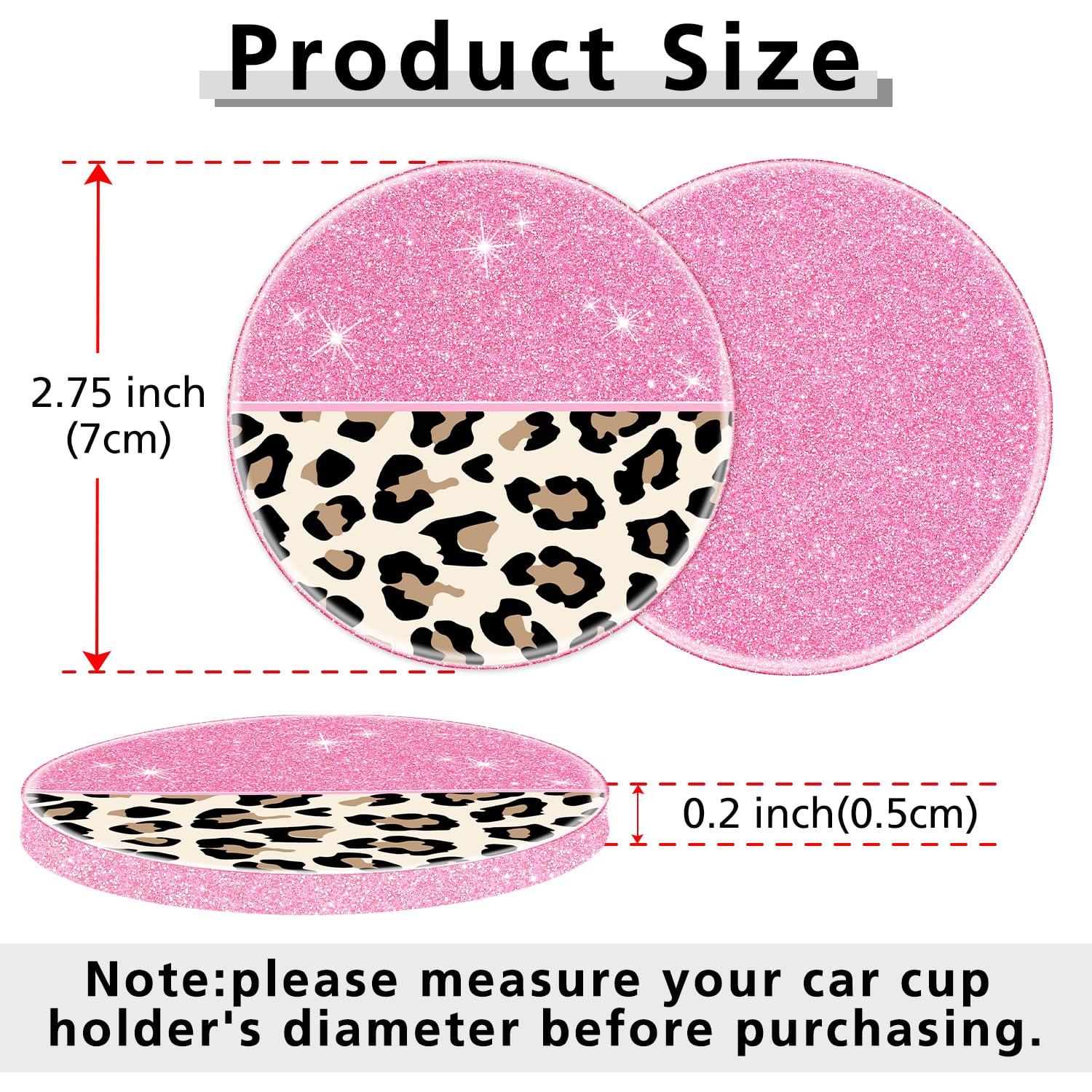 Jupswan Car Cup Holder Coaster 2 Pack Cute Leopard Print Acrylic New Automotive CupHolder Accessories Interior Decor Decorations for Women