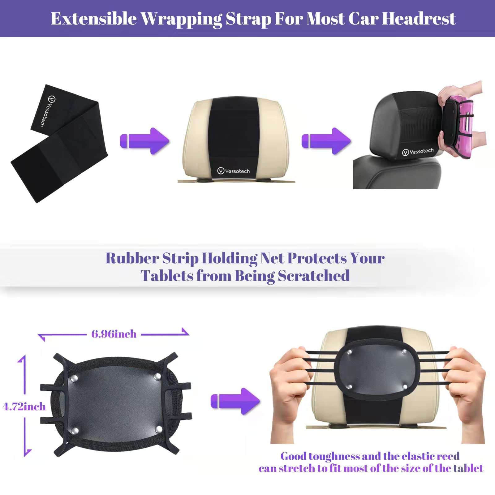 Yessotech Tablet Holder for Car,Ipad Holder for Car Back Seat,Adjustable Headrest Tablet Holder,Ipad Car Mount Compatible with 7-12.9" Tablets ipad for Kids Women Man