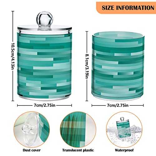 WELLDAY Apothecary Jars Bathroom Storage Organizer with Lid - 14 oz Qtip Holder Storage Canister, Teal Wood Clear Plastic Jar for Cotton Swab, Cotton Ball, Floss Picks, Makeup Sponges,Hair Clips (2 PA