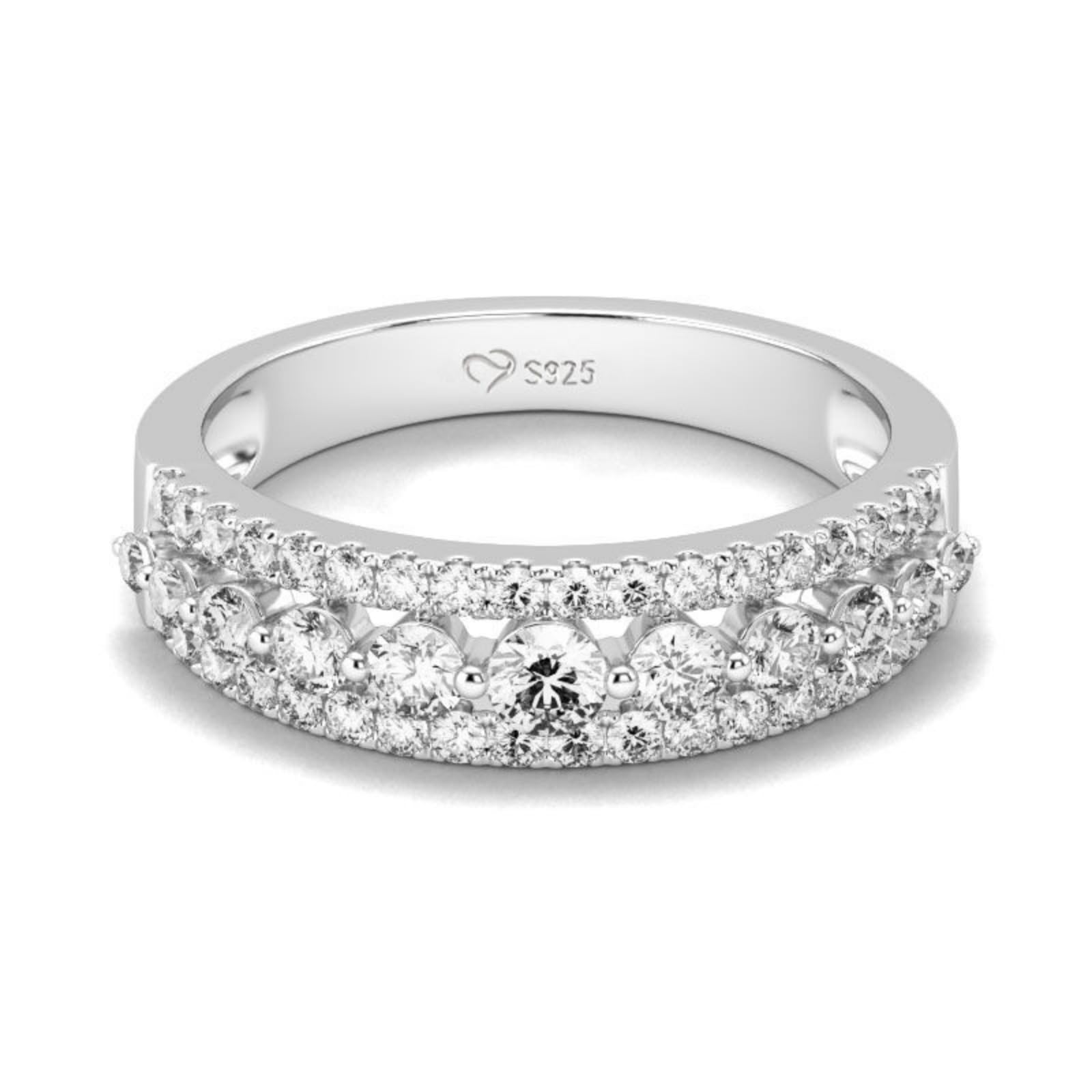Jeulia Classic Round Cut Sterling Silver Women's Band Eternity Engagement Anniversary Wedding Band Ring for Women With Gift Box (7.5)