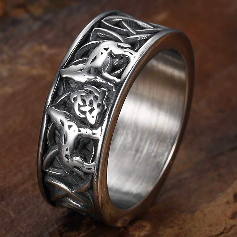 Jude Jewelers Stainless Steel Retro Vintage Style Celtic Knot Wolf Symble Wedding Band Cocktail Party Biker Ring (Silver, 10)