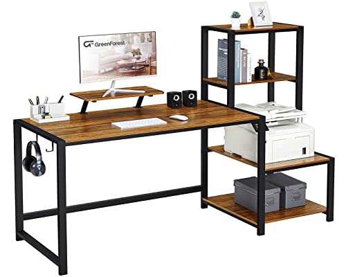GreenForest Reversible Computer Desk 68.8 inch with Storage Printer Shelf and File Cabinet 2 Drawers Wooden Vertical Filing Cabinet with Lock