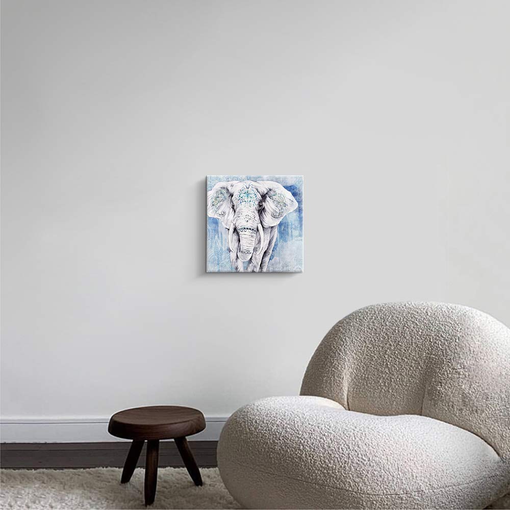 Kercan Bathroom Wall Decor Mandala Boho Elephant Canvas Wall Art Prints for Living Room Bedroom Decoration Ready to Hang (12X12 Inch,Elephant 1)
