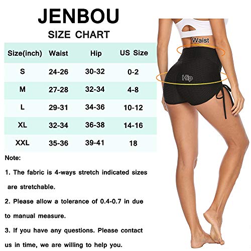 Jenbou High Waisted Booty Shorts for Women TIK Tok Butt Lifting Workout Shorts Anti Cellulite Textured Tights A-Black