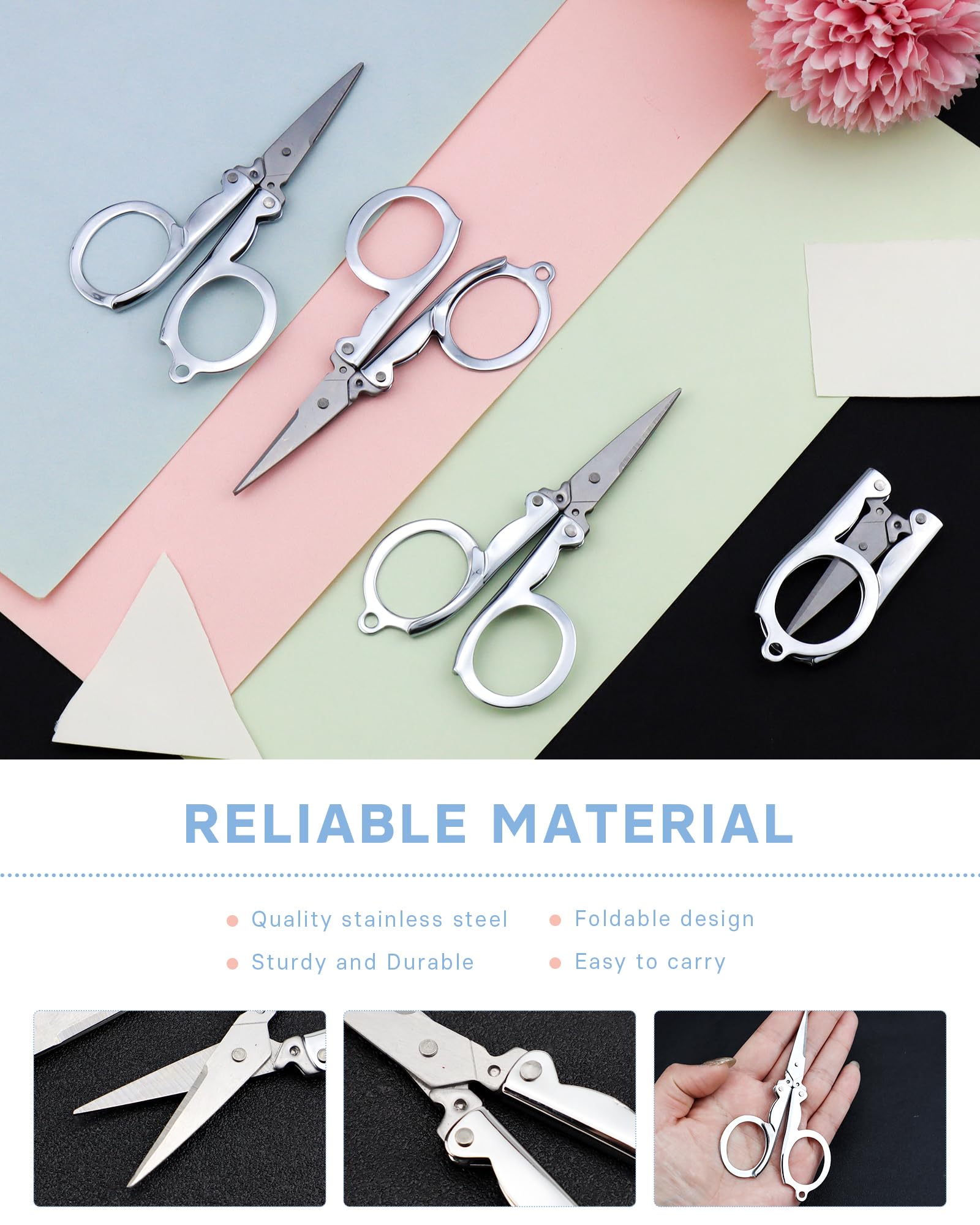 YETOOME 6 Pcs Folding Scissors, Stainless Steel Folding Small Portable Travel Scissors for Craft, Camping, Office, School, Outdoor