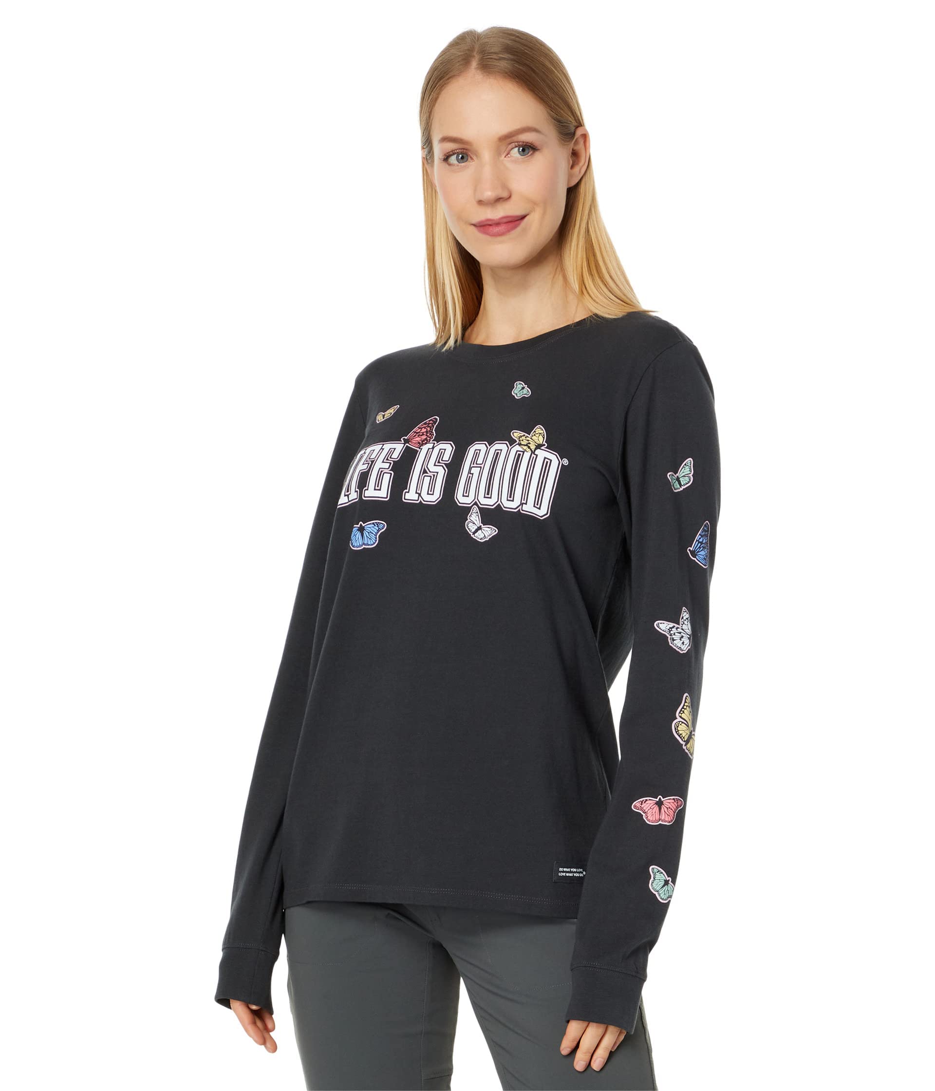 Life is Good Monarch Butterflies Long Sleeve Crusher™ Tee Jet Black XL (US 16-18)