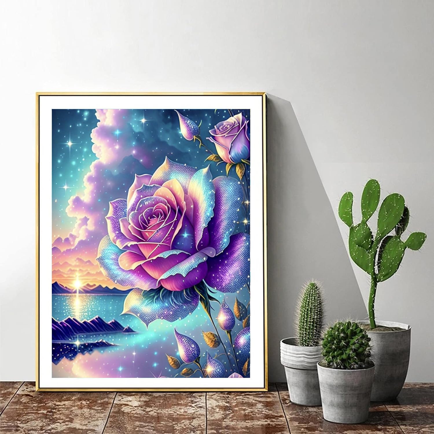 ijbnhd DIY Rose Diamond Painting Kits for Adults - Sunset 5D Diamond Art Kits, Full Drill Diamond Painting Kits, Gem Arts and Crafts for Beginner Home Wall Decor 12X16in