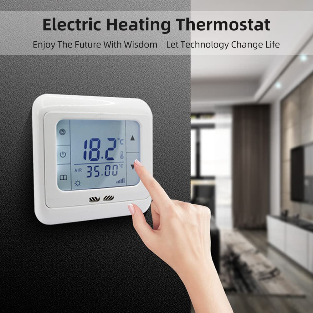 heiou Electric Heating Thermostat 0-99 (℃) 16000 (mA) Touch LCD Screen Floor Heating Thermostat Controller 16A Electric Heating Film Heating Cable