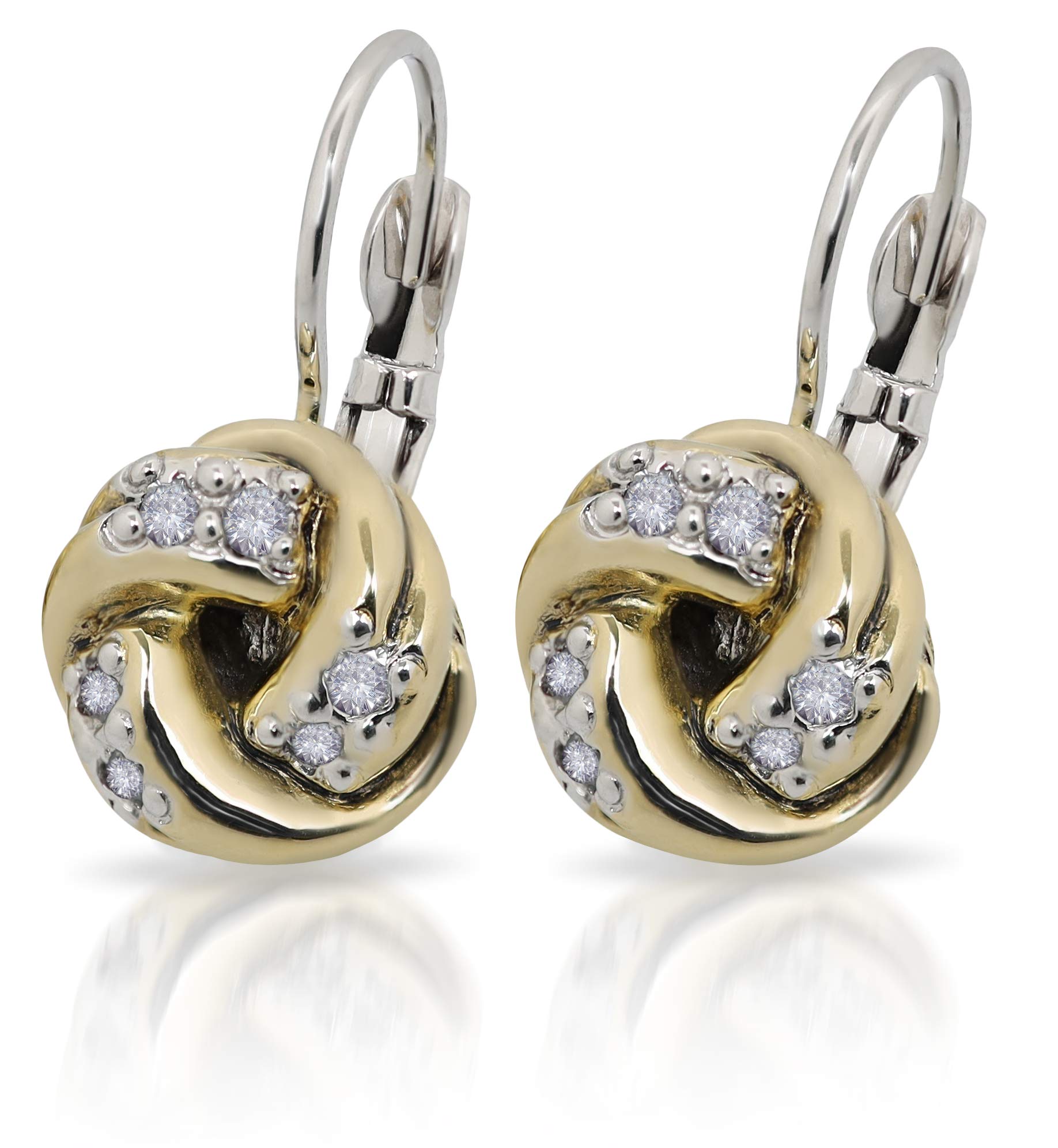 John Medeiros Knot Design Earrings with Clear CZ Stones,Made in America