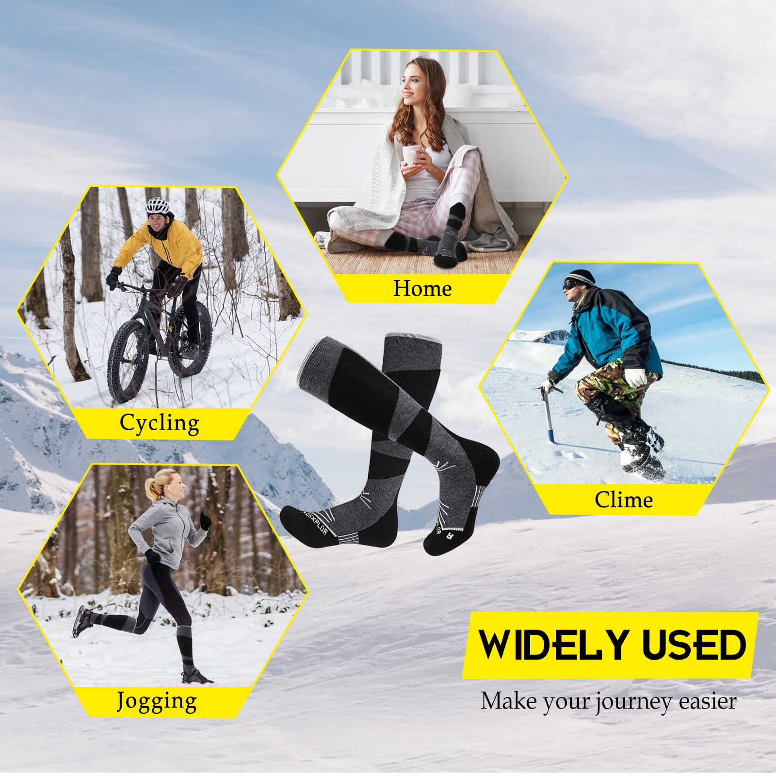 MORXPLOR Merino Wool Ski Socks 2 Pairs Pack for Men&Women,Skiing and Snowboarding Knee High Warm Socks for Cold Weather