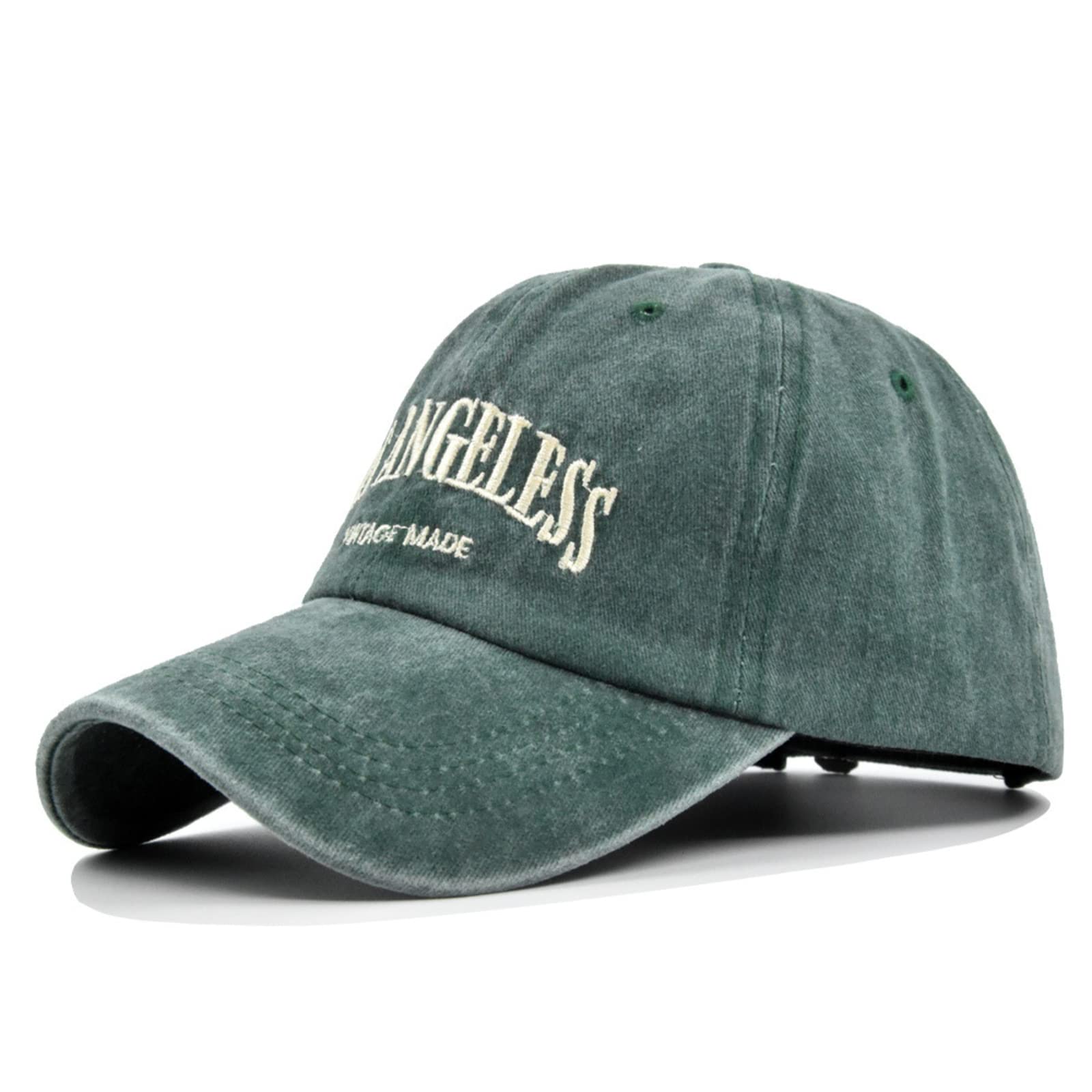 Los Angeless Baseball Cap Cotton Adjustable Low Profile Strapback Washed Vintage Distressed Denim Sun Dad Hat for Men Women Green