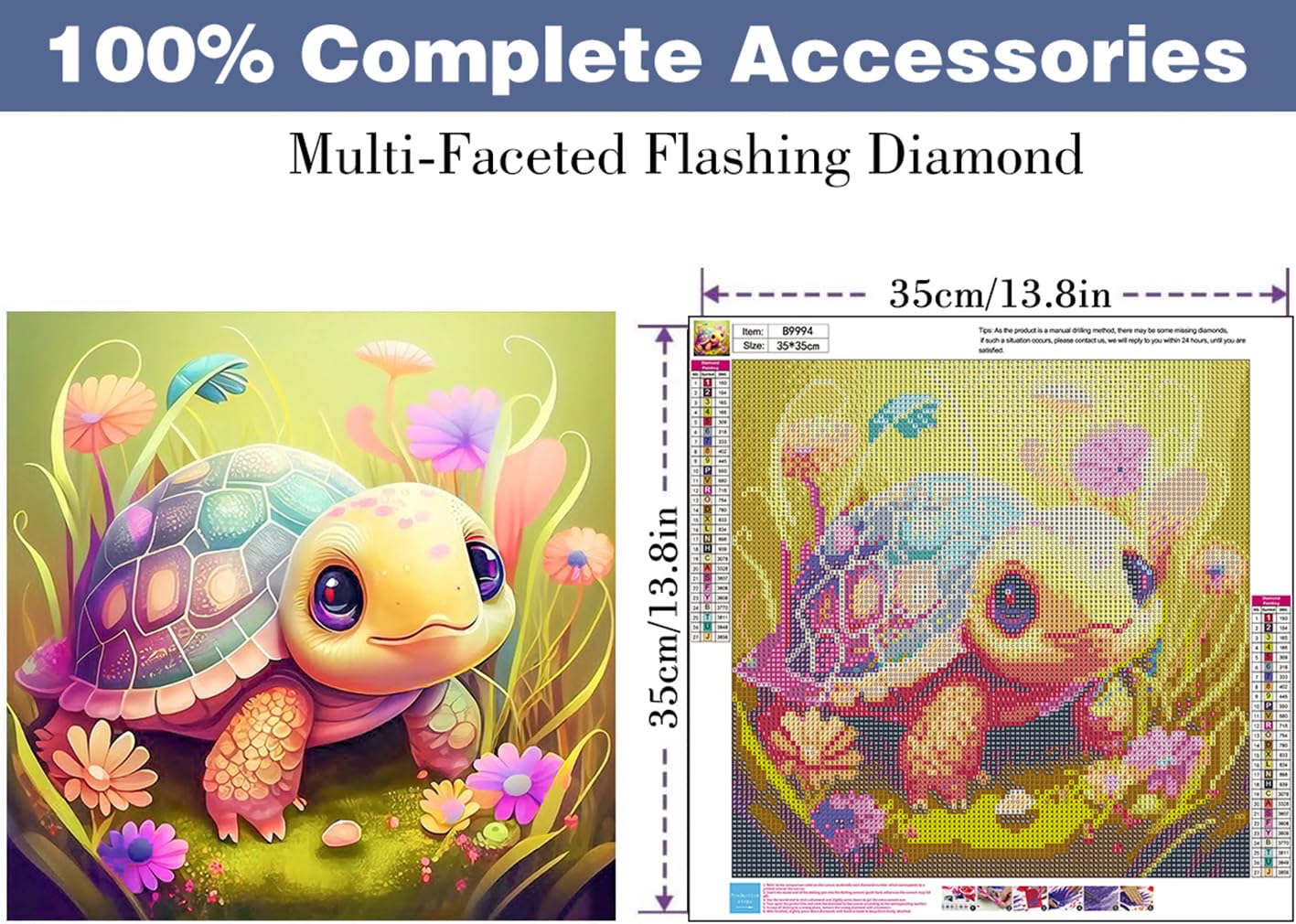 ijbnhd Turtle Diamond Painting Kits,Diamond Art Kit,Cute Turtle Paint by Numbers for Adults Beginner 5D Diamond Painting Kits for Adults Full Drill Round for Wall Decor12x12in