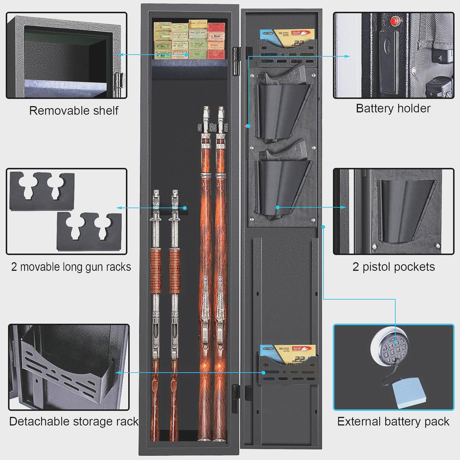 LANGGER V Gun Safe for Rifle, Upgraded Digital Quick Access 3 Gun Rifle Gun Security Cabinet for Rifle Shotgun Firearms with 180-Degree Full Access Door and Removable Storage Shelf