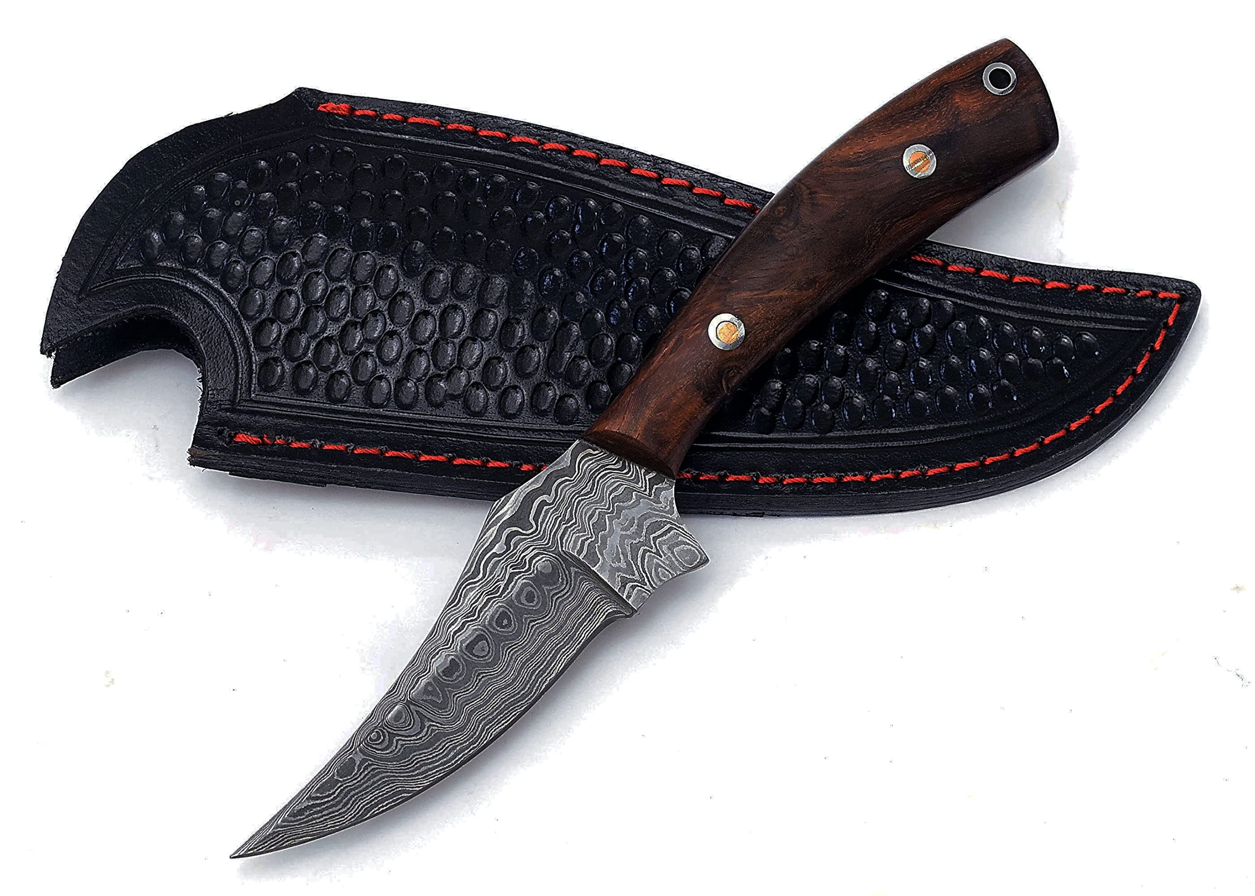 LTQSA 9inch Custom Handmade Damascus blade knife/Fixed blade knife with sheath/Fixed Blade Knives/Skinning Knives/Hunting Knives/EDC Knives (Brown)