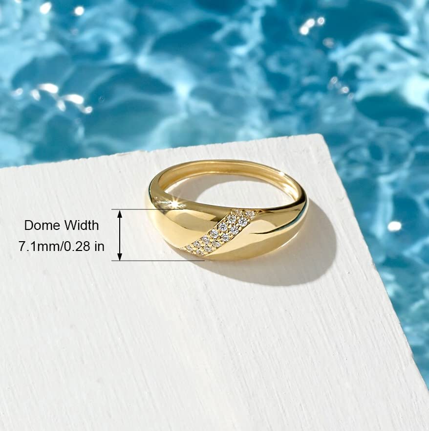 Me&Hz 18k Gold Plated Cubic Zirconia Dome Rings Chunky Statement Rings for Women Stackable Slim Domed Simple CZ Wedding Band Ring Dainty Aesthetic Gold Rings Size 9
