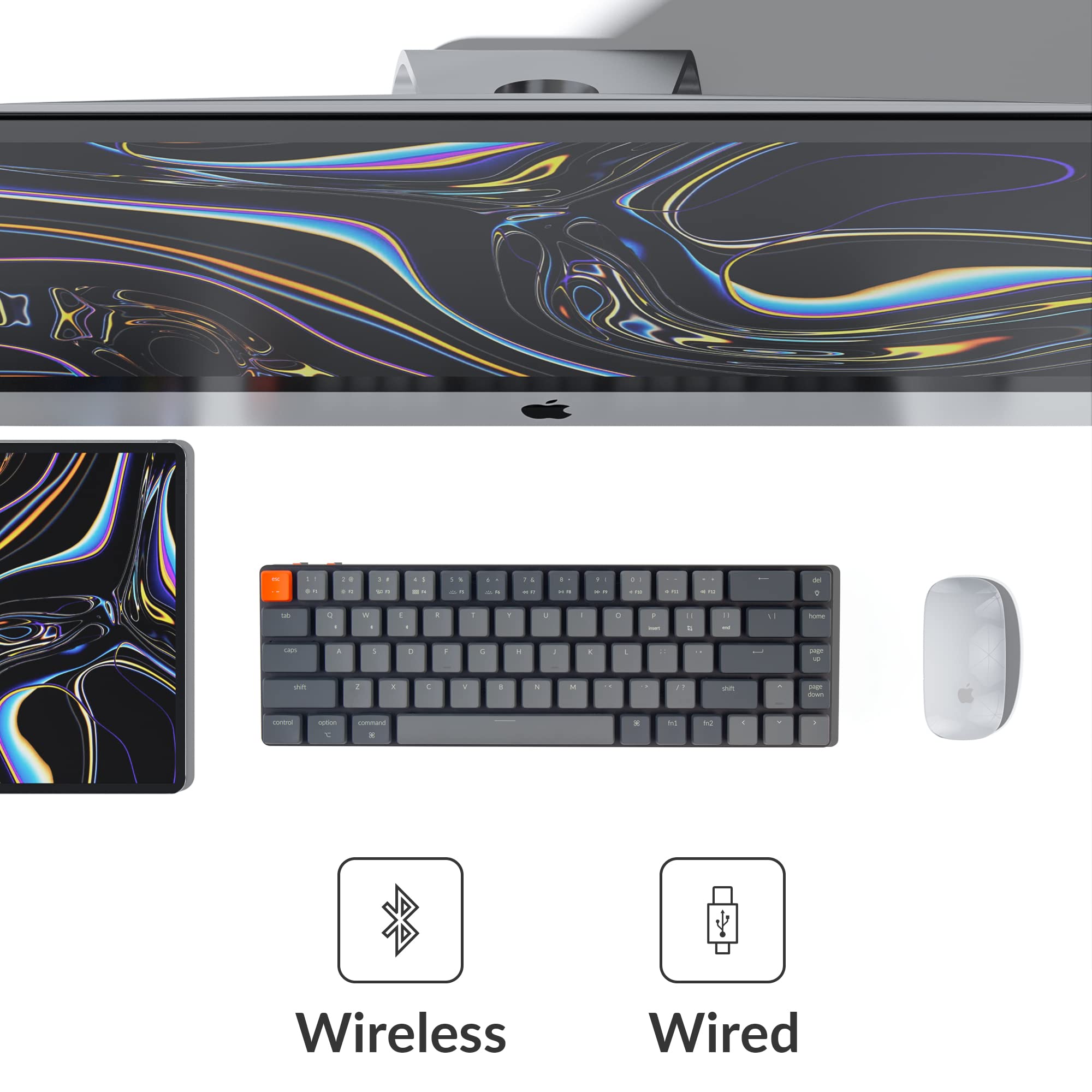 Keychron K7 Ultra-Slim 65% Layout 68 Keys Wireless Bluetooth/Wired Mechanical Keyboard, Hot Swappable Low-Profile Gateron Brown Switch White LED Backlit Keyboard Compatible with Mac Windows