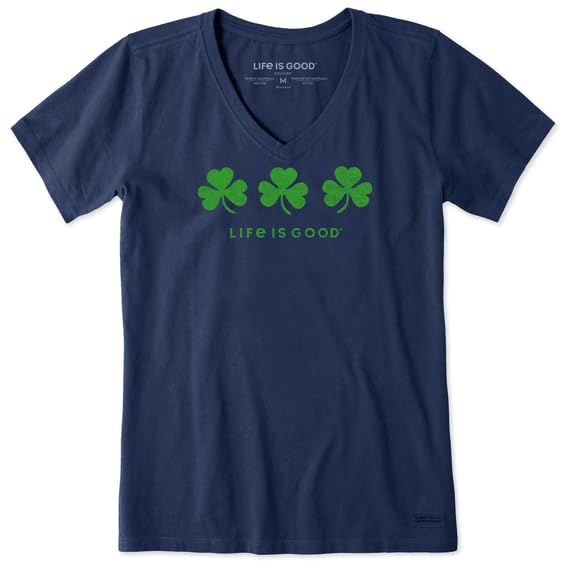 Life is Good. Women's Three Shamrocks Crusher Vee, Darkest Blue
