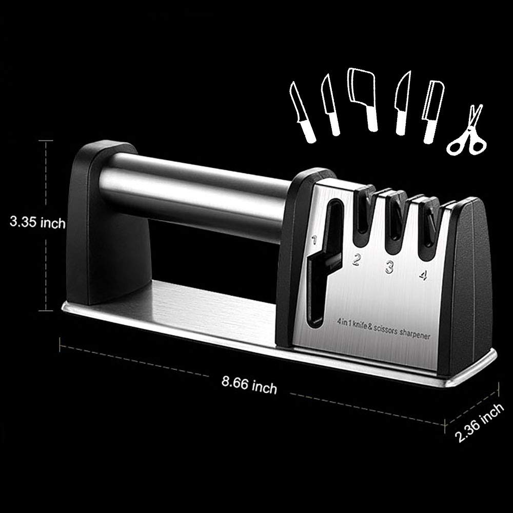 Kitchen Knife Sharpener,3-Stage Speed Sharpening Restore Knives with Non-slip Base and Esay to Use (Silver)