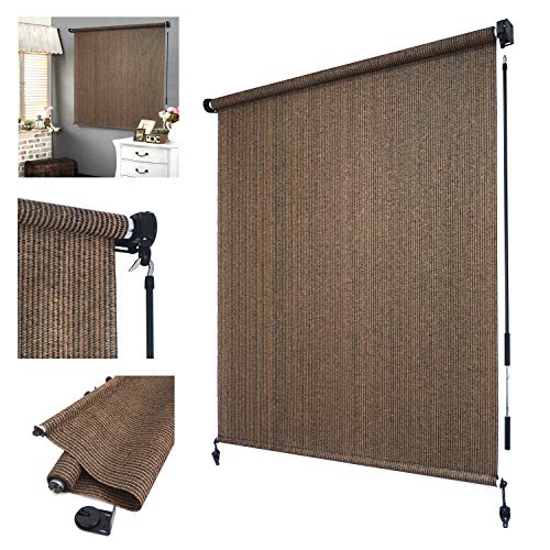 XKH Room Window Decor 8'W x 8'L Outdoor Roller Shade Blind Roll up For Deck Porch Balcony Patio Light Filter [P/N: ET-KLB-HT8*8-MOCHA]