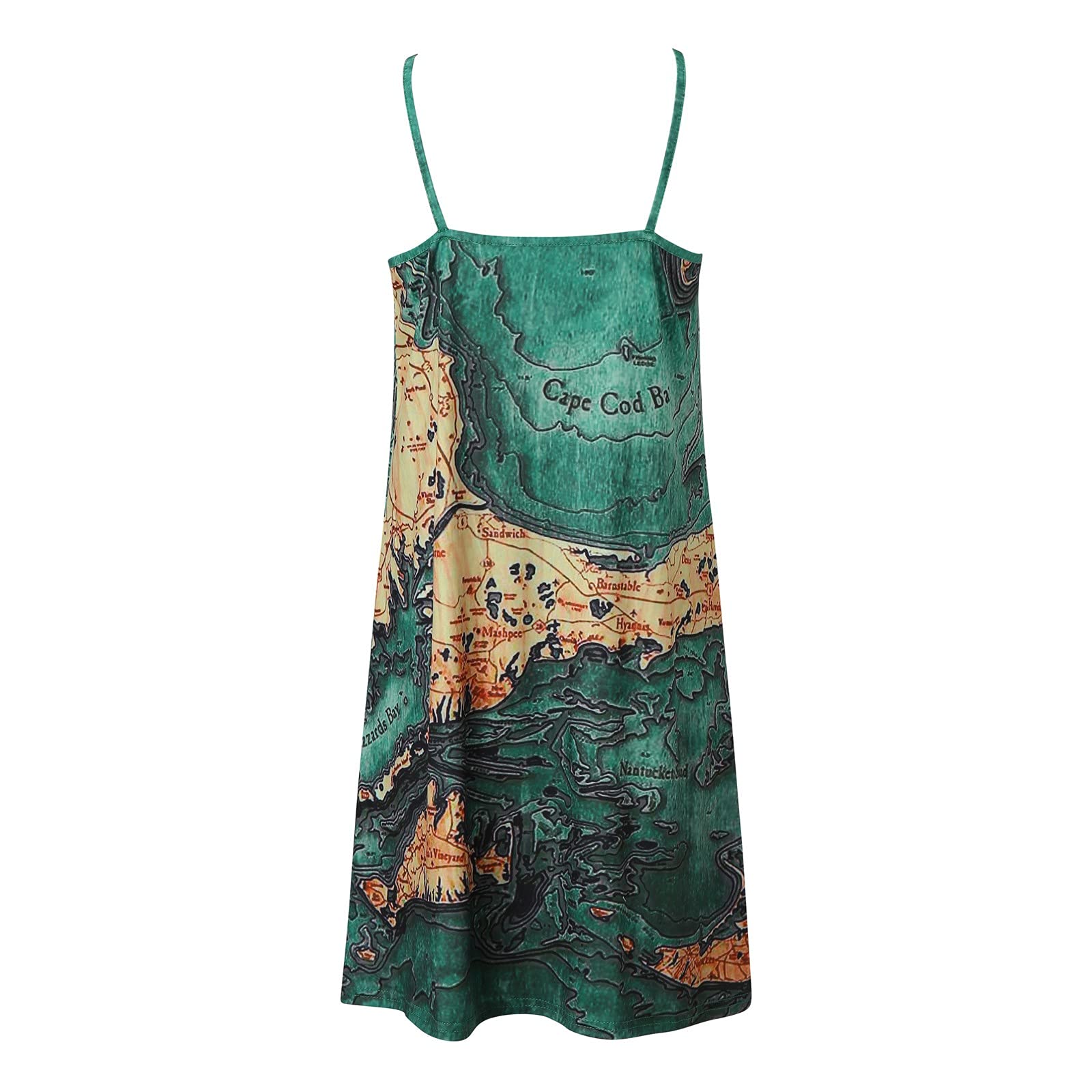 Keepfit Women Halter Dress Retro Graphical Printed Shift Dress Summer Sleeveless Casual Strapless Dress Green