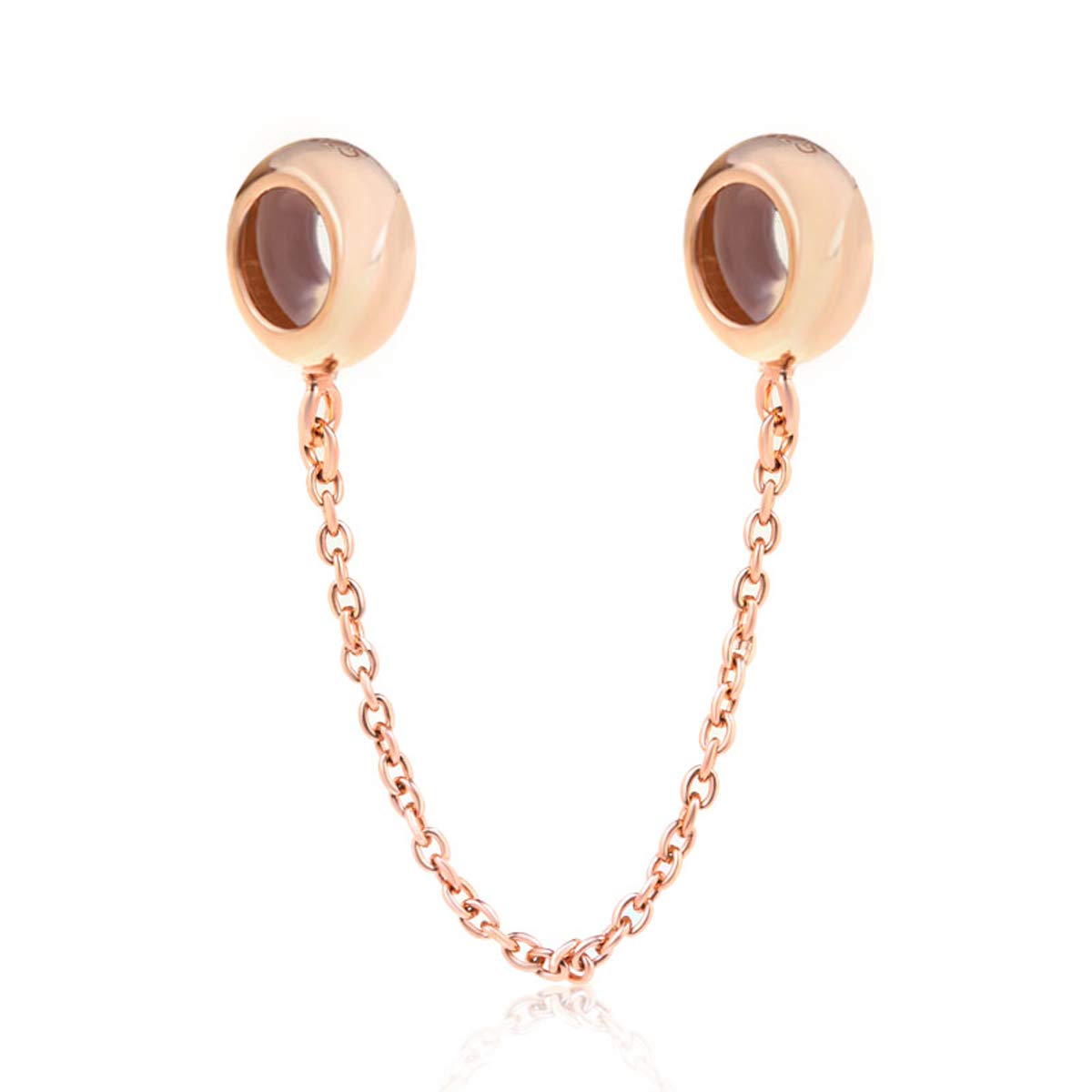 Heart Clasp Safety Chain Charm Authentic 925 Sterling Silver Clip Lock Stopper Charm Spacer Beads for Charms Bracelets (Rose Gold Safety Chain)