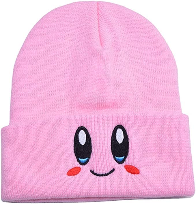JILANI HANDICRAFT Kir-by Beanies hat Lovely face Embroidery Winter Knitted Hat Bonnet Cap Girls Boys Skiing Warm Unisex (Pink)