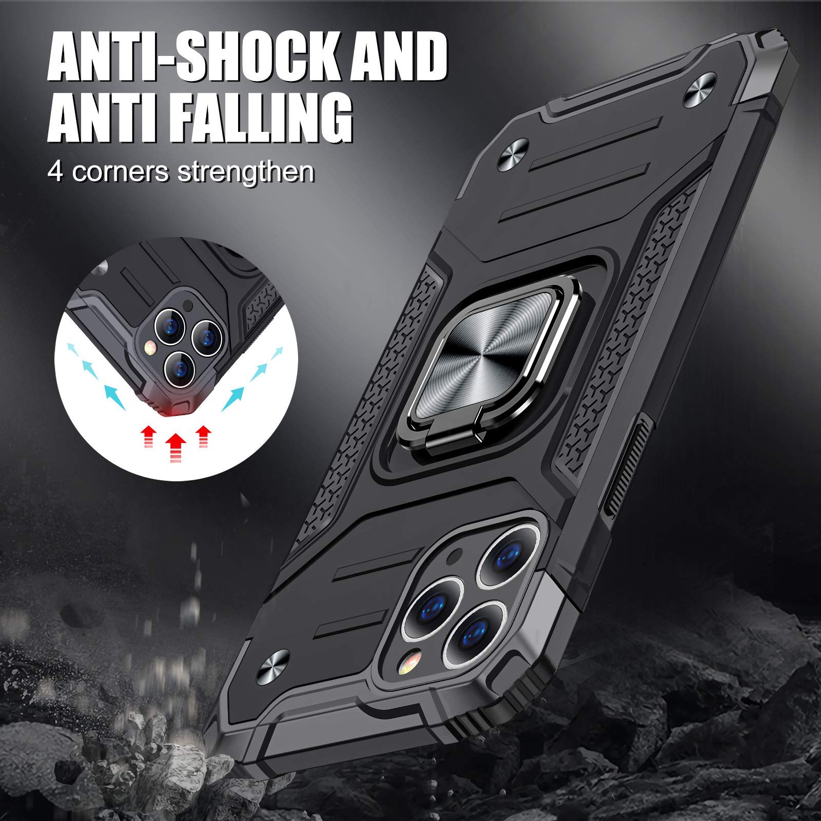 JAME Case for iPhone 11 Pro Max Case with [Tempered-Glass Screen Protector 2Pcs], Military-Grade Drop Protection, Shockproof Protective 11 ProMax Case, with Ring Kickstand for iPhone 11 Pro Max Purple