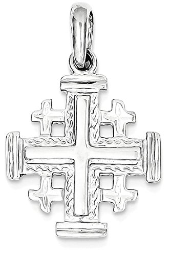 IceCarats 14K White Gold Jerusalem Holy Cross Necklace Religious Pendant Jesus Christ Charm 30mm x 24mm - Pendant Only