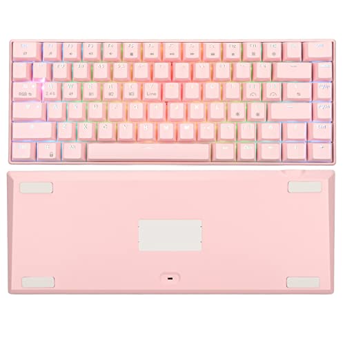 Mechanical Keyboard, 82 Keys 3 Modes Pink Gaming Mechanical Keyboard with RGB Dynamic Backlight, Support Wireless 2.4G Bluetooth Type C Wired, 1800mAh Rechargeable, for Office Home(Red Shaft)