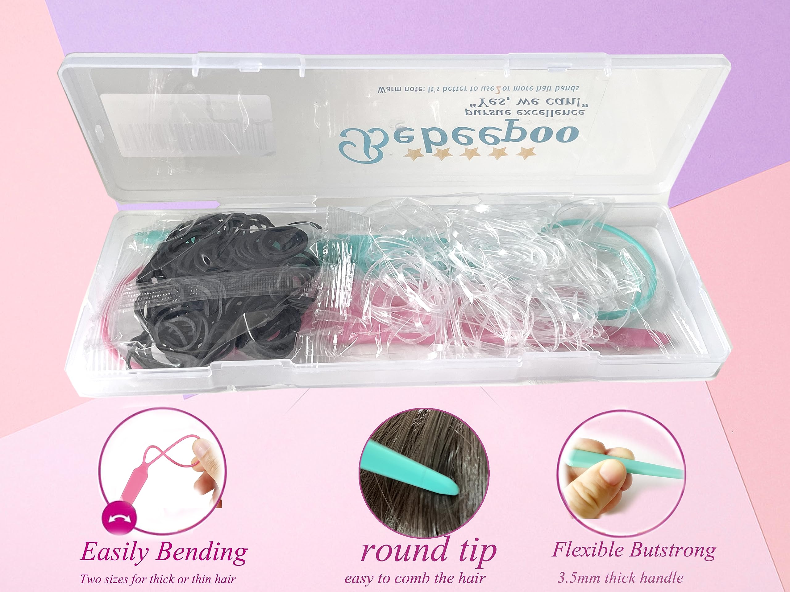 Hair Tail Tools,BEBEEPOO 2 Pairs Topsy Tail Tools Braid Accessories Ponytail Maker,French Braid Loop for Hair Styling,with 100pcs black Rubber Hair ties and 100pcs Clear Elastic Hair Bands