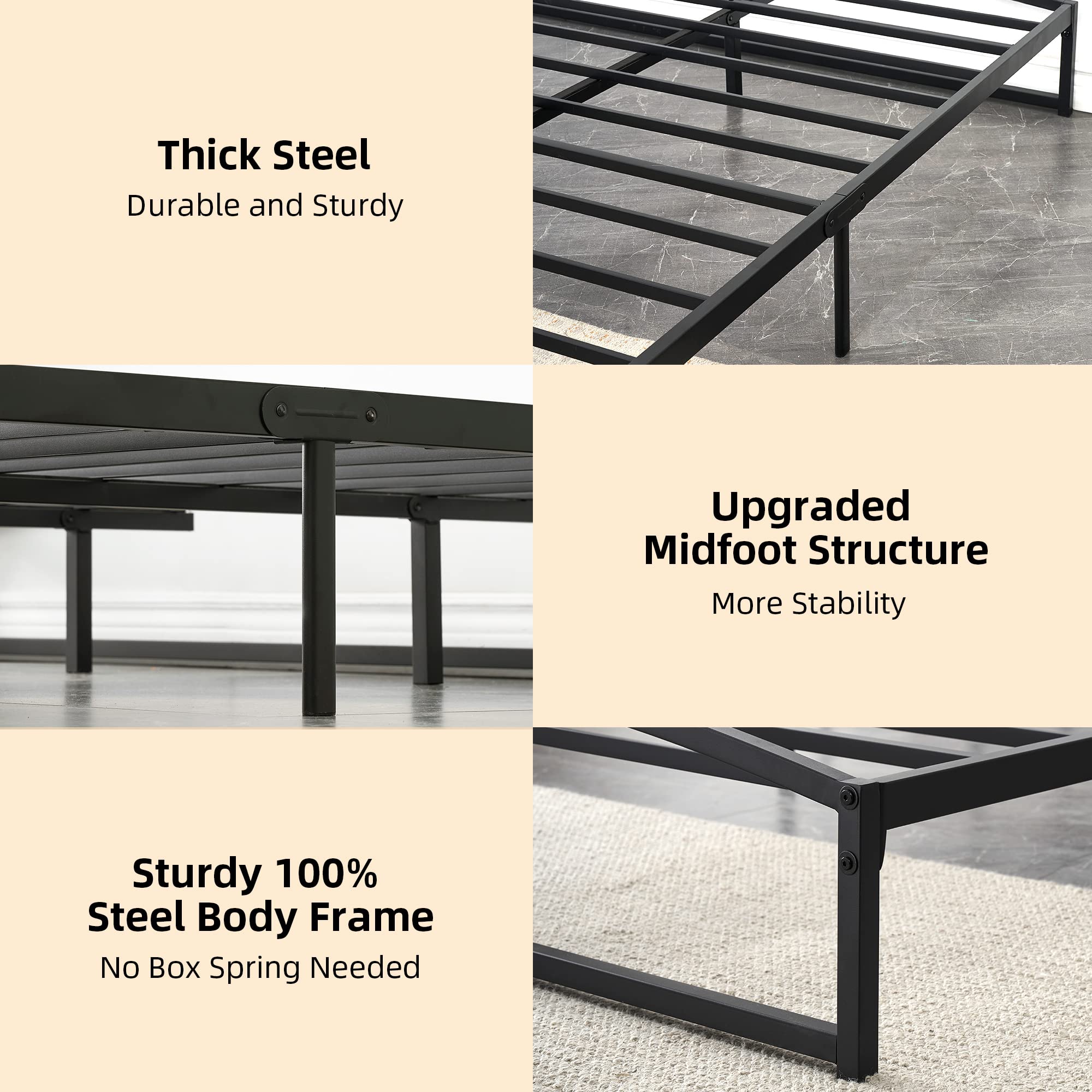 IDEALHOUSE 10 Inch Queen Size Platform Metal Bed Frame Low Profile with storage, Mattress Foundation, No Box Spring Needed