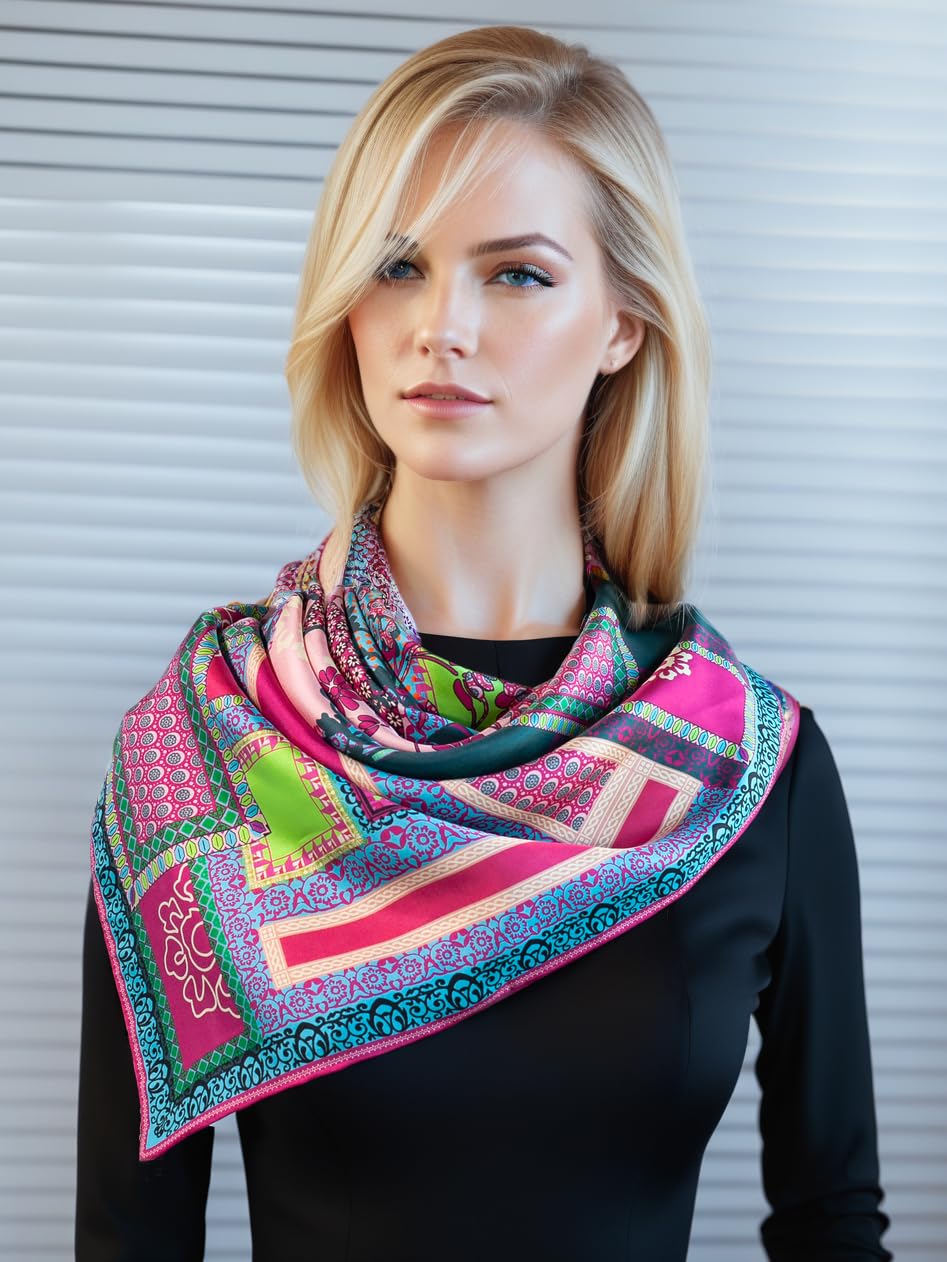 INAINI 100% Mulberry Silk Scarf Hand Rolled Women - Wild Rags Cowboy Scarves for Men - Western Scarf
