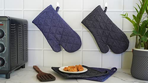 Mellow Buff Cotton Pot Holder Heat Resistant, Strong Grip Potholders for Hot Pans, 8 x 8 Inch with Loop | Pack of 3 | Black