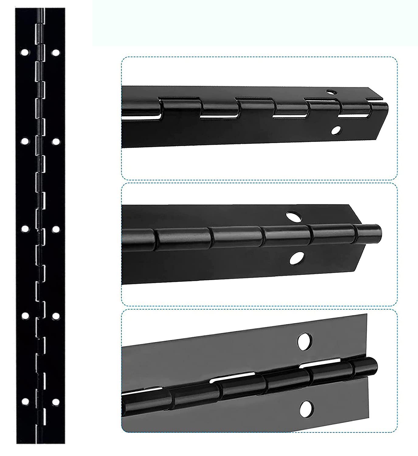 HyPROM Piano Hinge Black Heavy Duty Continuous & Piano Hinges,4PCS 12Inch Stainless Steel Piano Hinges Folding Door Butt Hinge,0.04" Thickness 1.2”Open Width for Boats Cabinets Storage Box with Screws