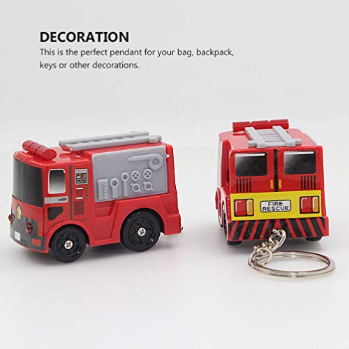 KESYOO 1 Set 2 Pcs Fire Truck Keychain Fire Engine LED Keyring Handbag Hanging Keychain for Kids Fireman Birthday Party Favor (Red)