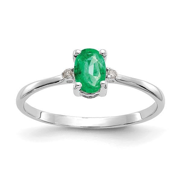 IceCarats 14K White Gold Diamond Green Emerald Ring Gemstone Band April May Birthstone Jewelry Size 6